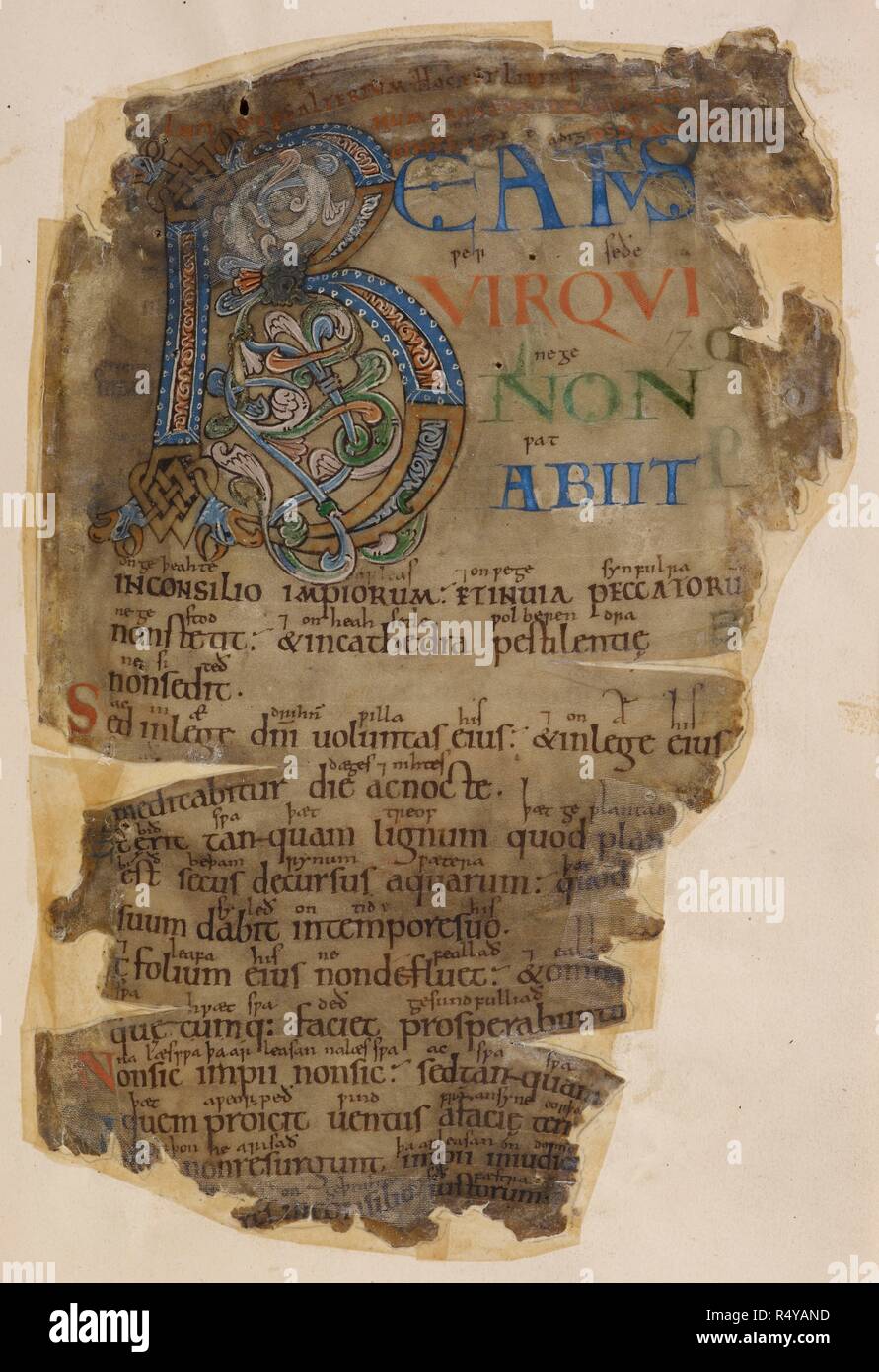 Illuminated page of 'Codex membran' psalter. Beowulf. Source: Cotton ...