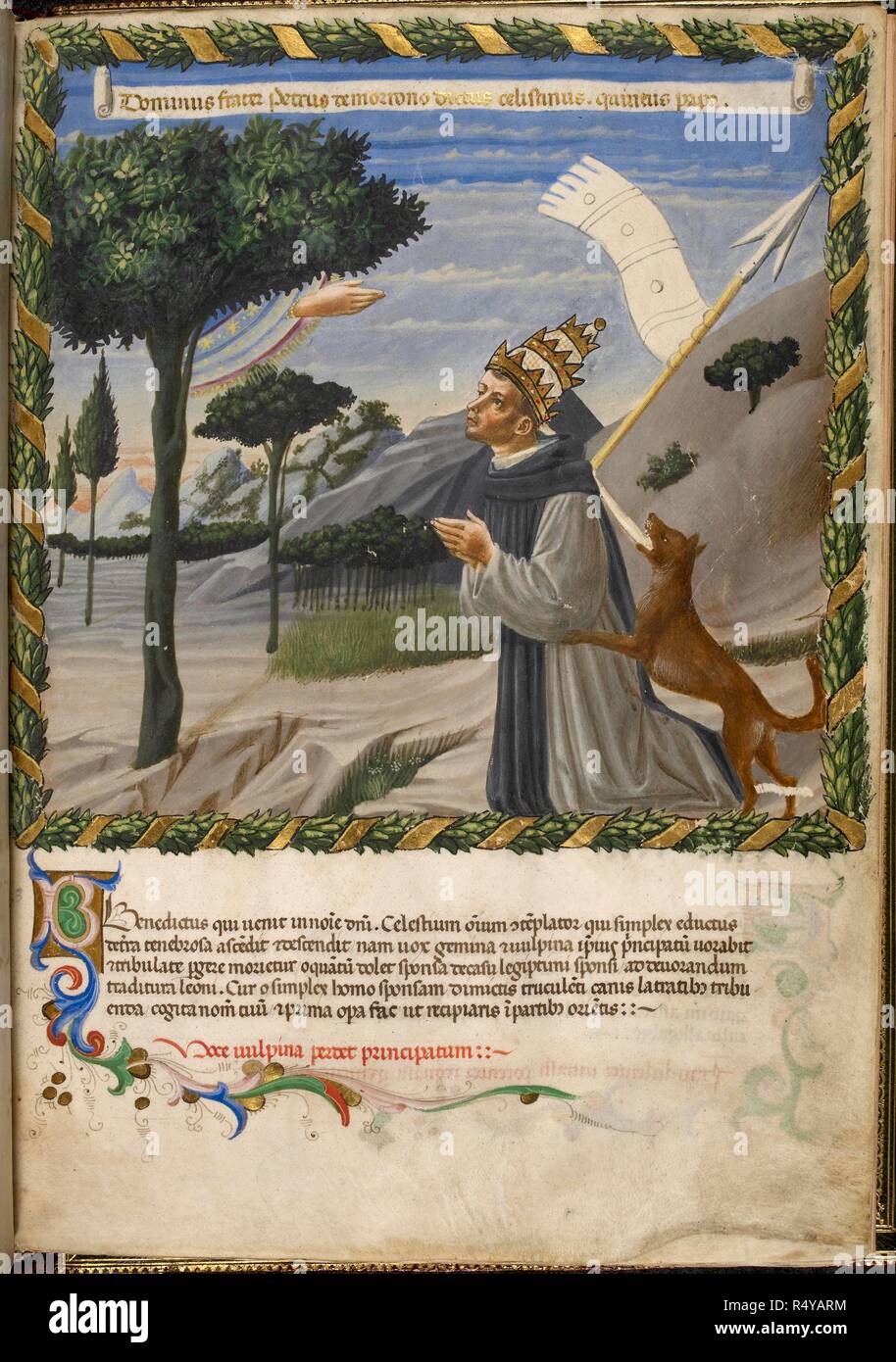 Pope Celestine V kneeling in prayer. Vaticinia de Pontificibus. Italy ...