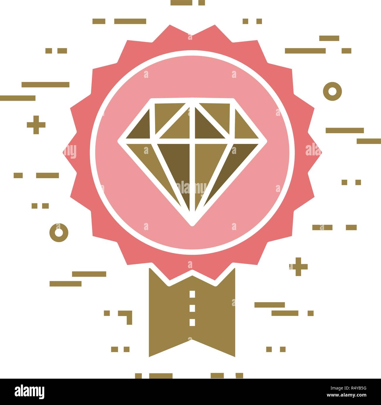 Flat line design concept of premium quality, diamond badge with ribbon ...
