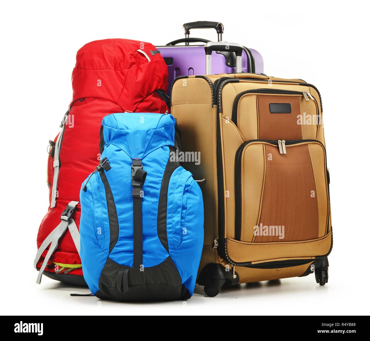 Suitcases and rucksacks isolated on white Stock Photo - Alamy