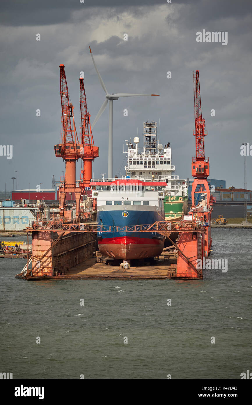 Ship in a dry dock. Denmark Stock Photo - Alamy