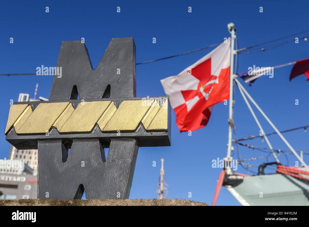Gdynia, Poland. 28th Nov 2018. Polish Navy flag and MW (Marynarka ...