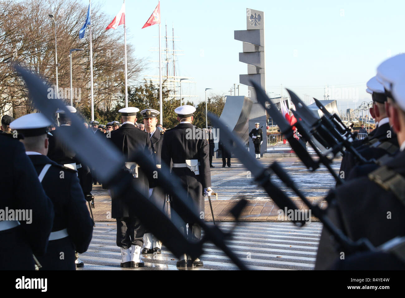 Gdynia, Poland. 28th Nov 2018. Polish Navy soldiers under the Monument ...