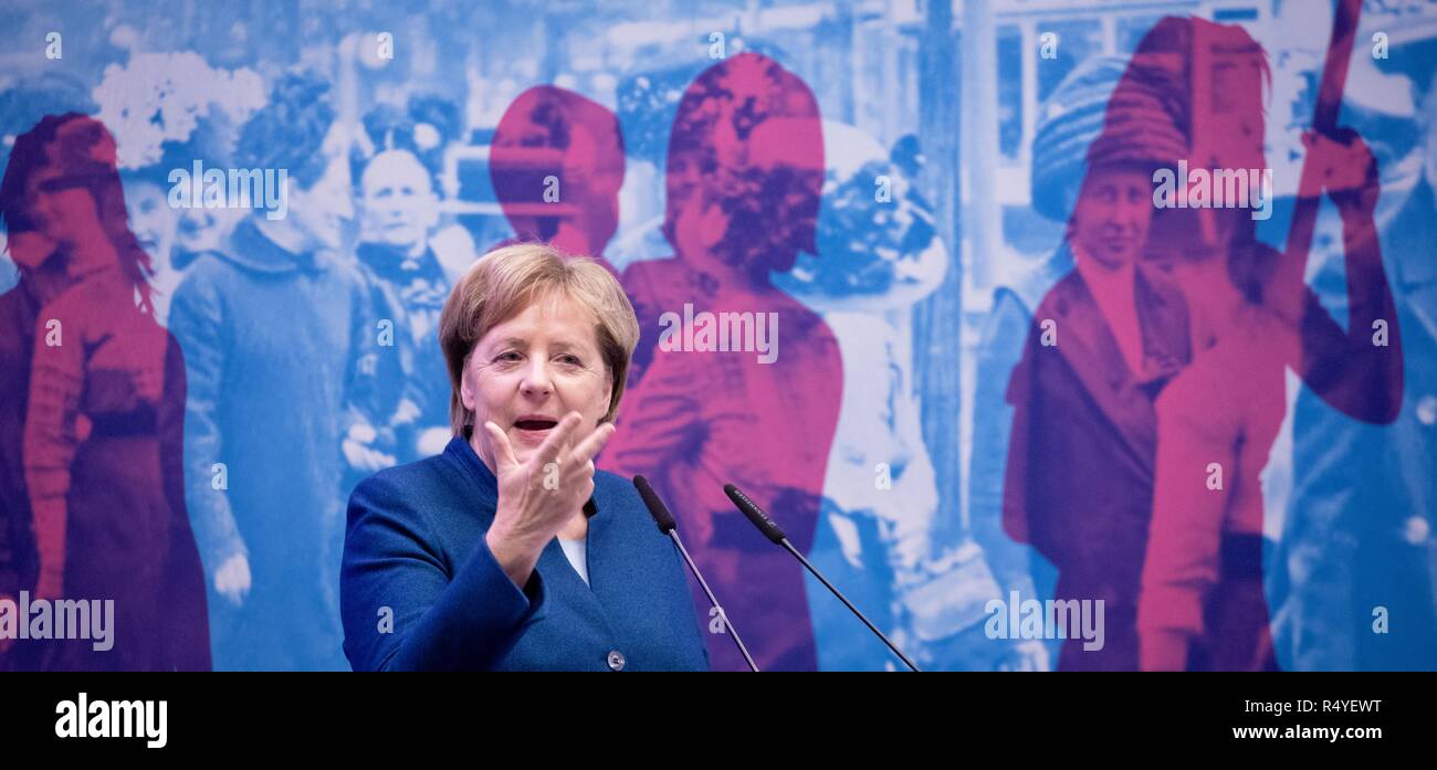 Berlin, Germany. 28th Nov, 2018. Chancellor Angela Merkel (CDU) speaks ...