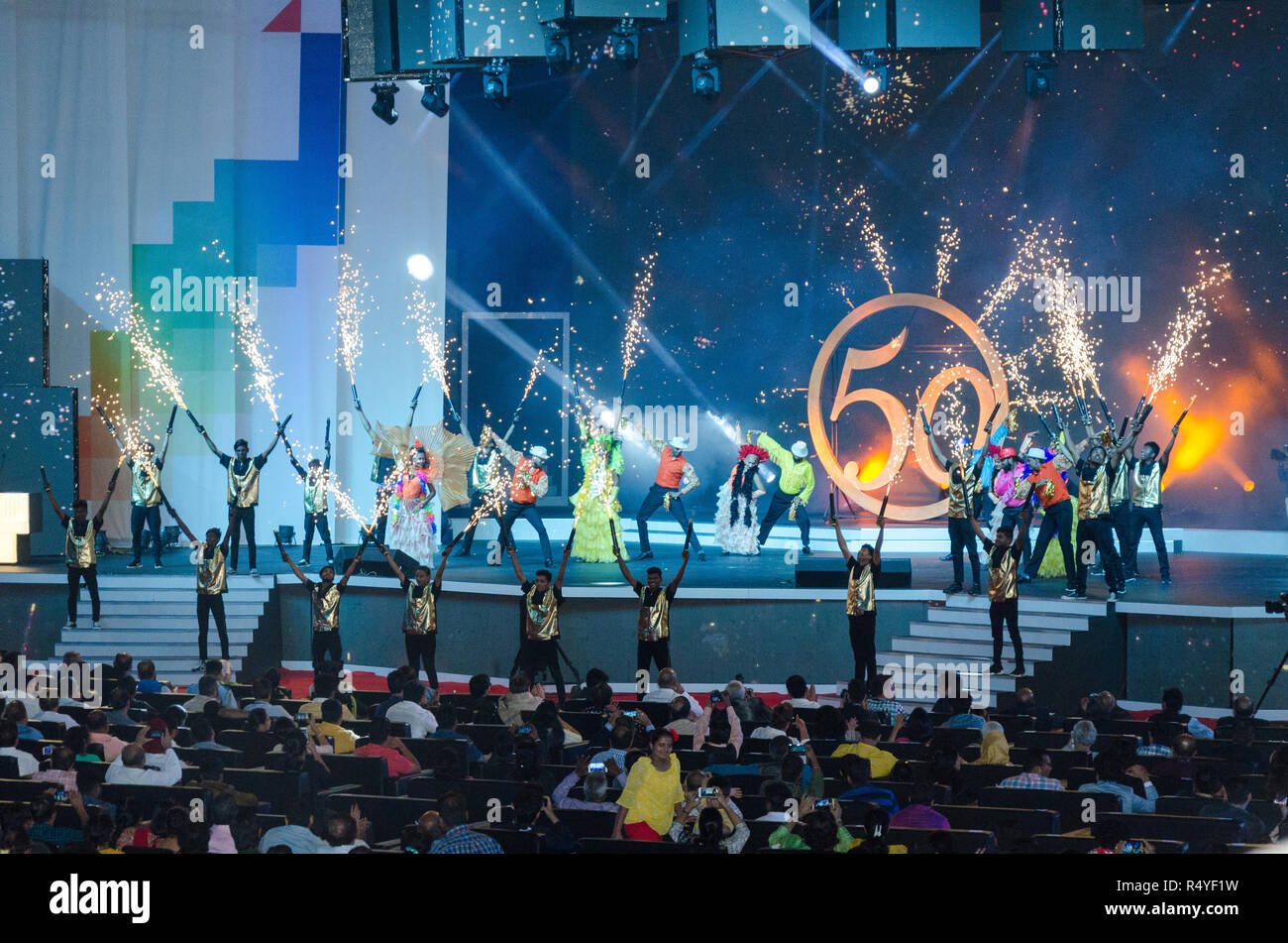 Taleigao, India. 28th November, 2018. Fireworks are lit as part of ...