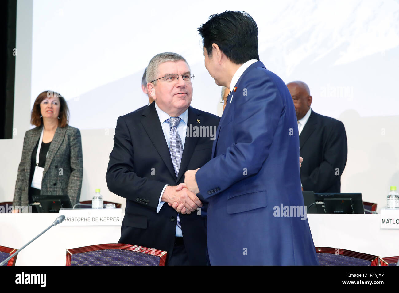 (L to R) IOCThomas Bach, Shinzo Abe, NOVEMBER 28, 2018 : The 23rd ANOC ...