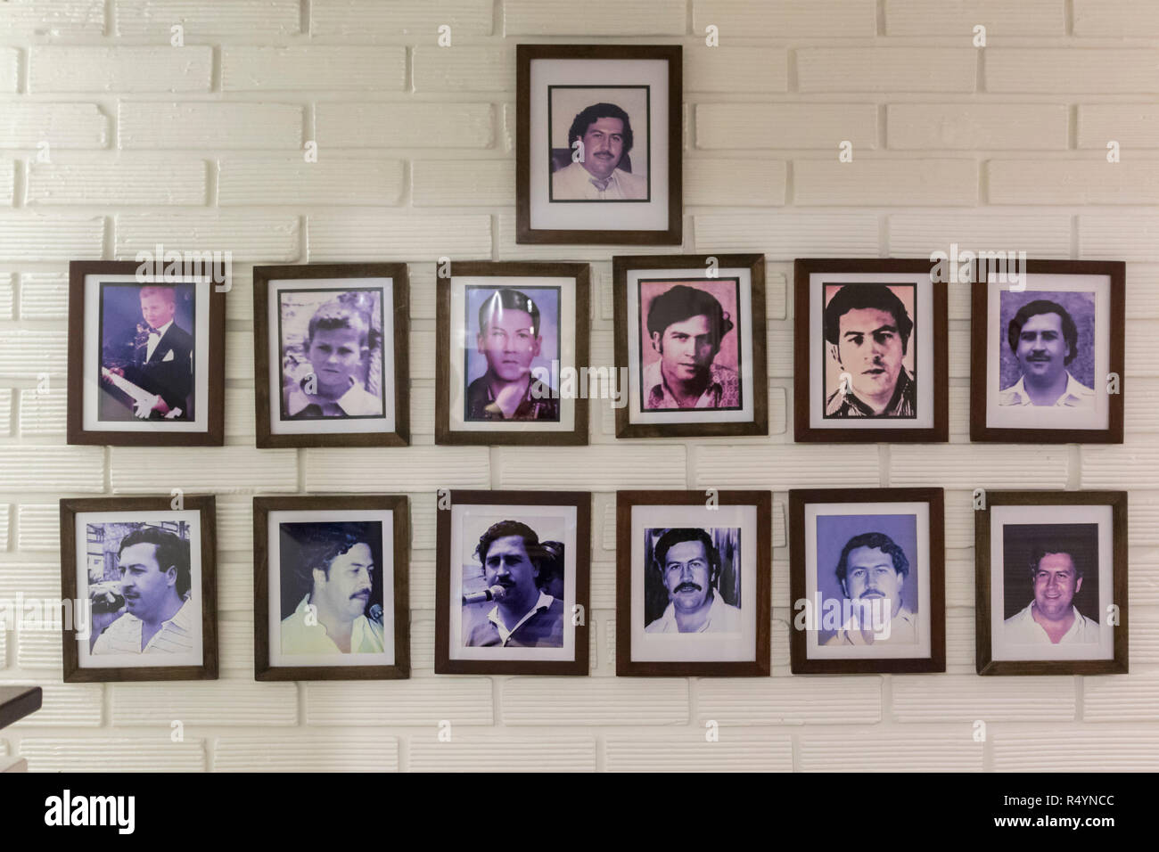 21 November 2018, Colombia, Medellín: Portraits of Pablo Escobar can be ...