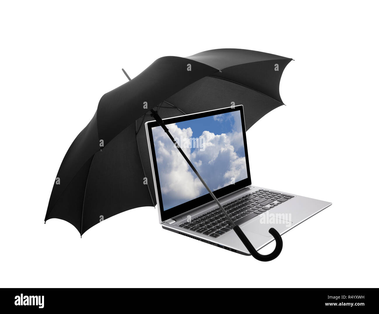 Laptop protected by an umbrella Stock Photo - Alamy