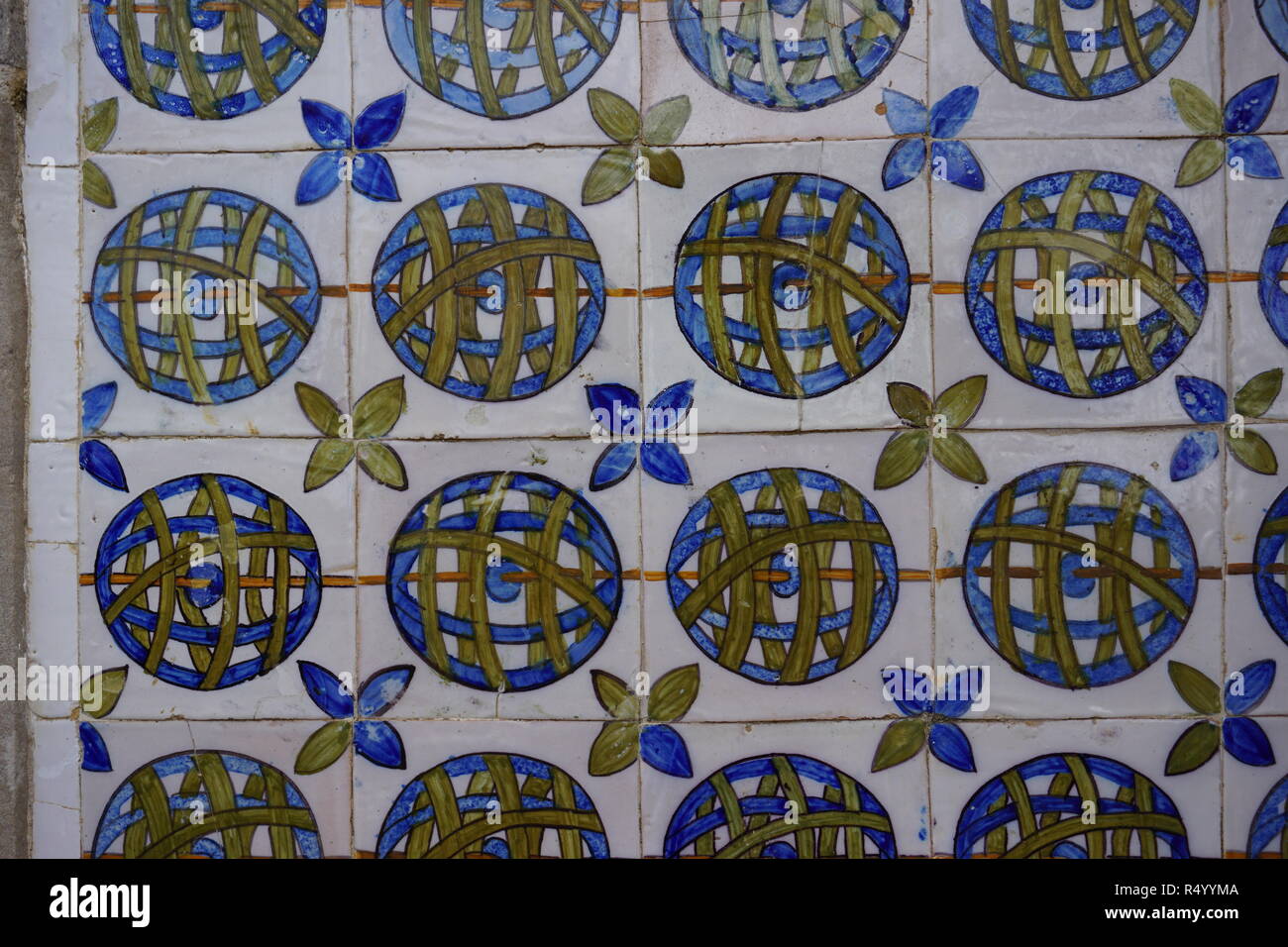 Famous and old Portuguese traditional painted tin-glazed ceramic tiles ...