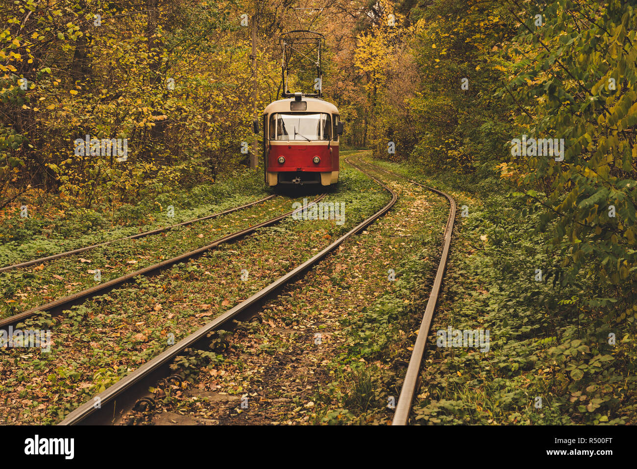 Vintage red tram Stock Photo - Alamy