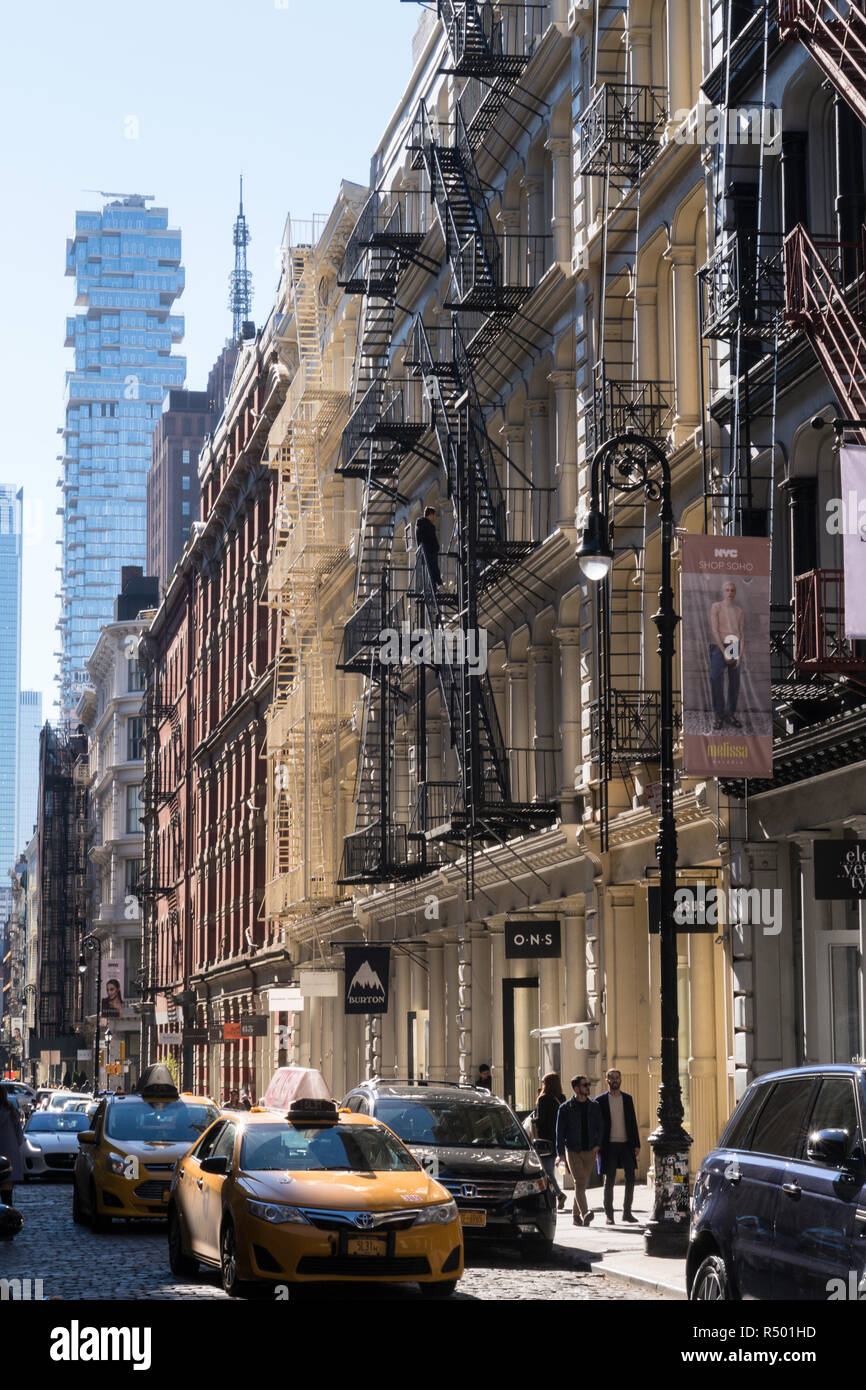 Building Facades on Greene Street, SoHo Cast Iron Historic District ...