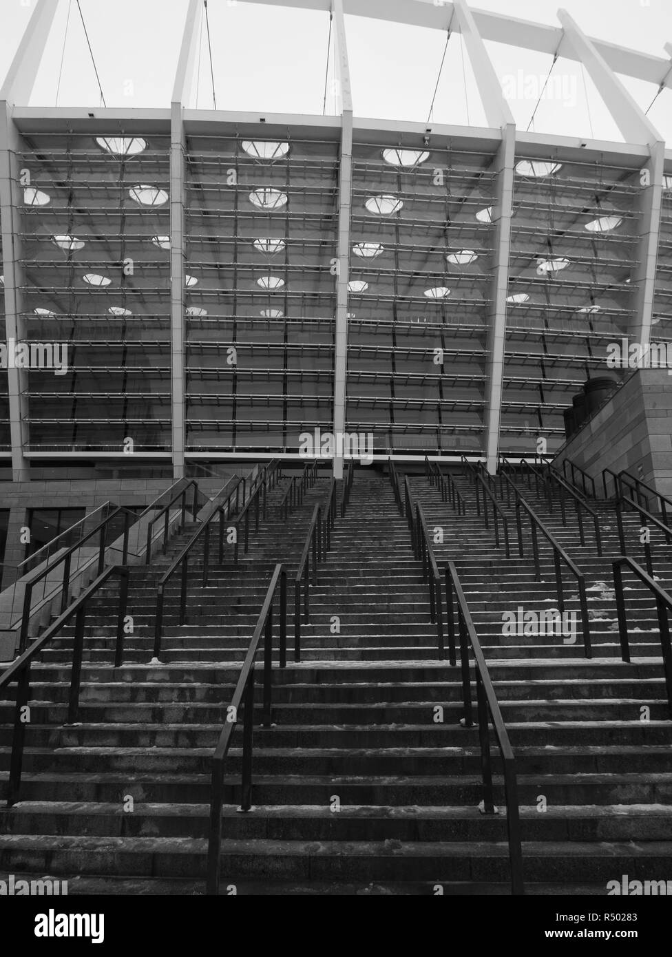 straight way to the football stadium. empty stairs outdoor vertical ...
