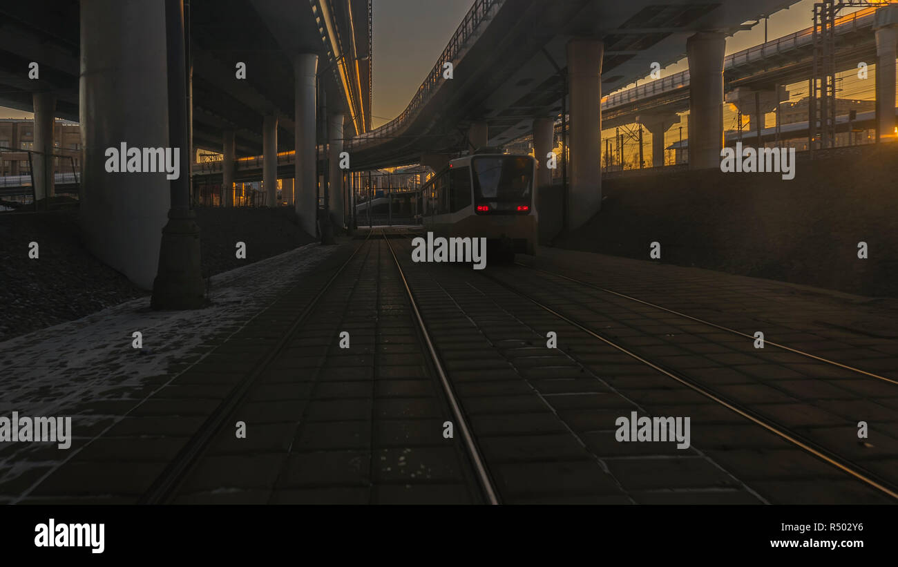 ride on the modern tram through road junction Stock Photo - Alamy