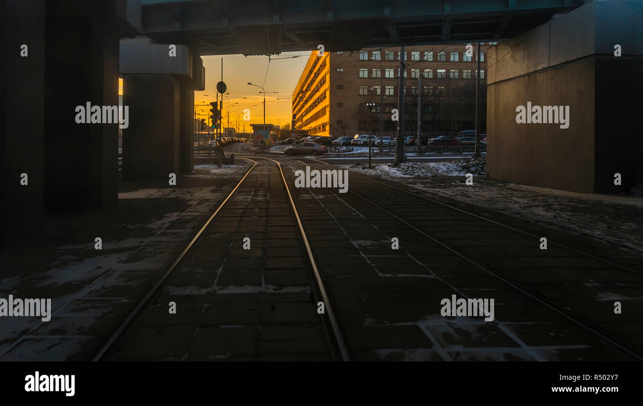 ride on the modern tram through road junction Stock Photo - Alamy