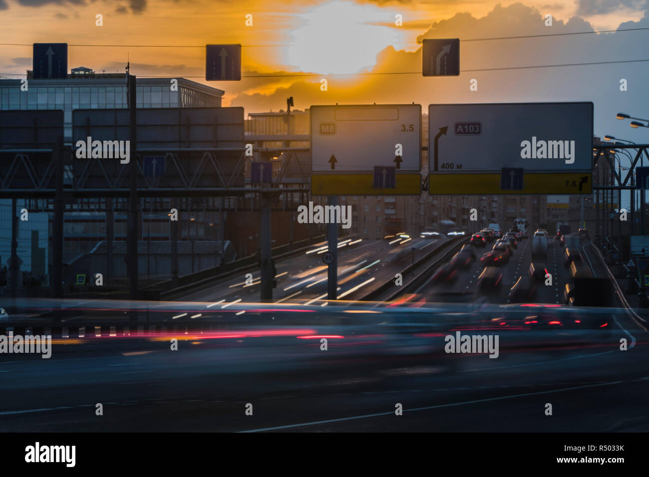 night traffic jam on the urban thoroughfare and road junction Stock ...