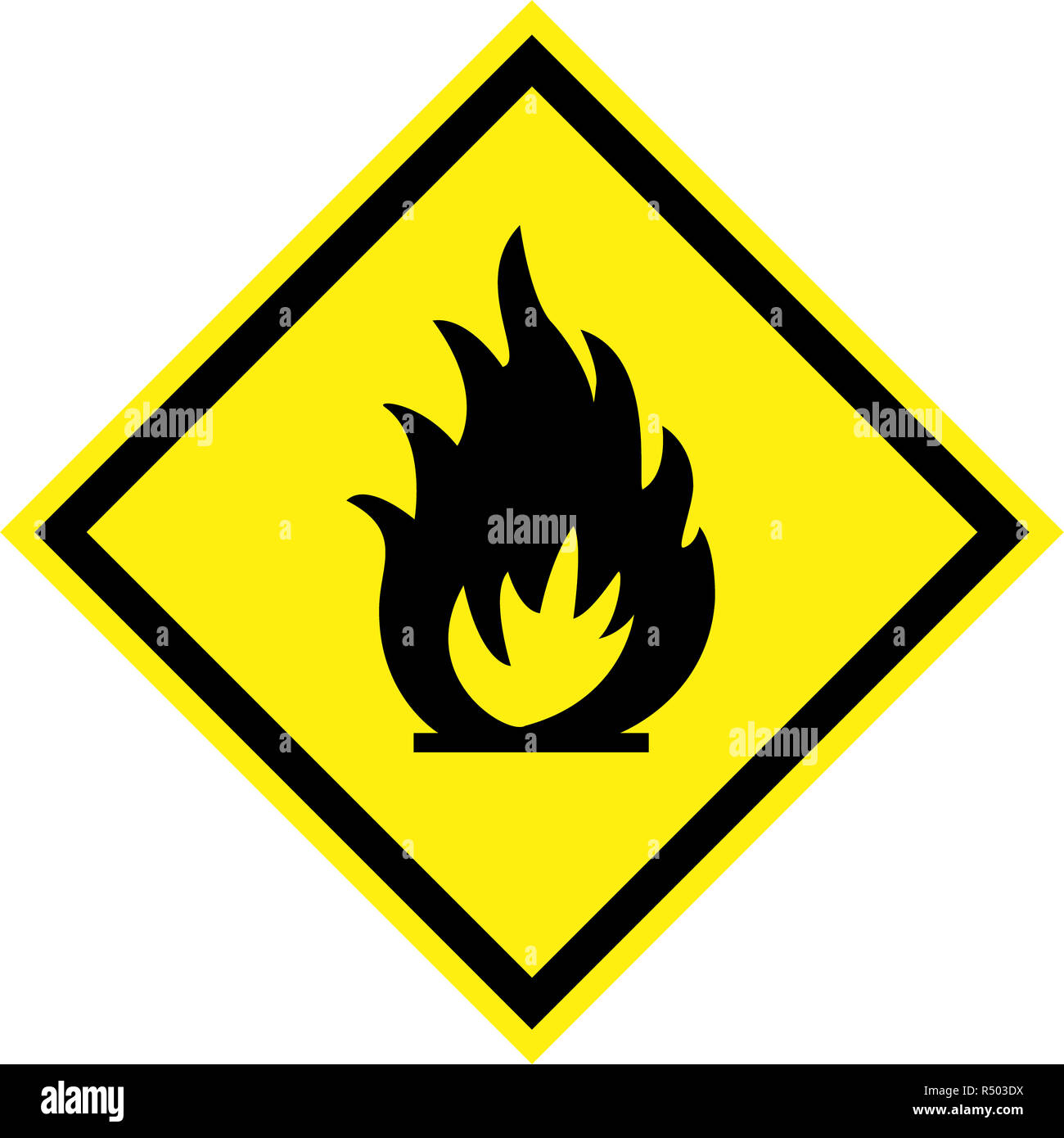 Yellow hazard sign with fire symbol Stock Photo - Alamy