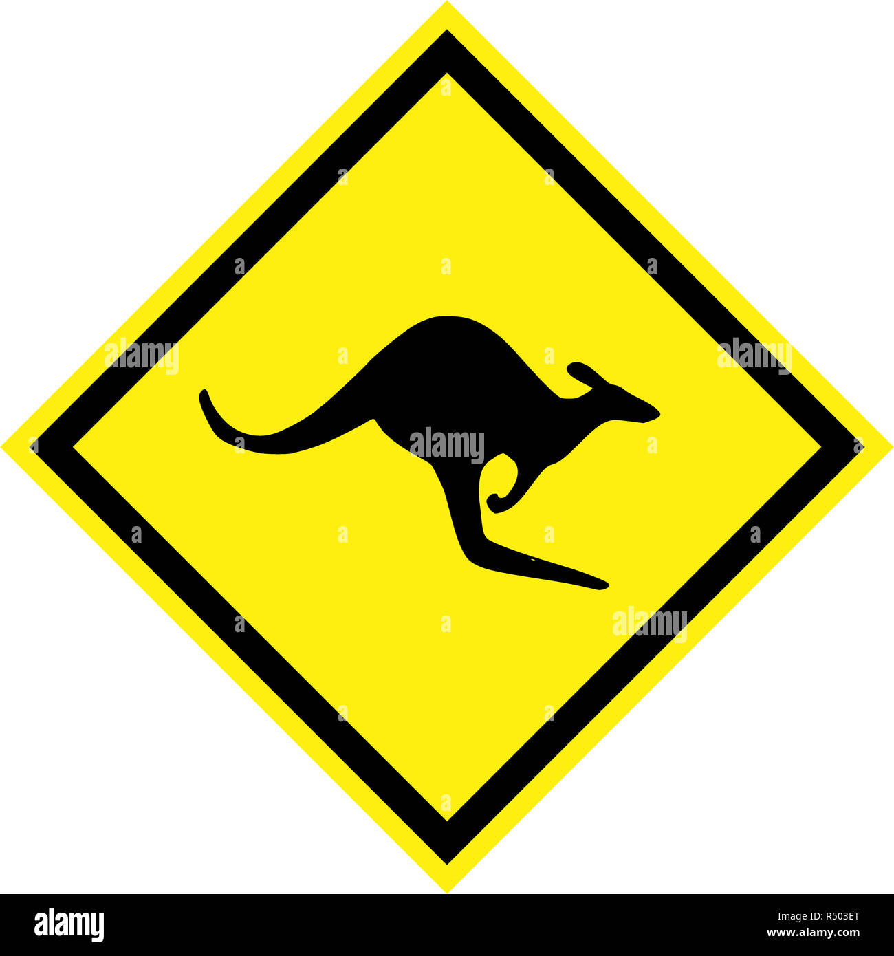 Yellow hazard sign with kangaroos on road symbol Stock Photo - Alamy