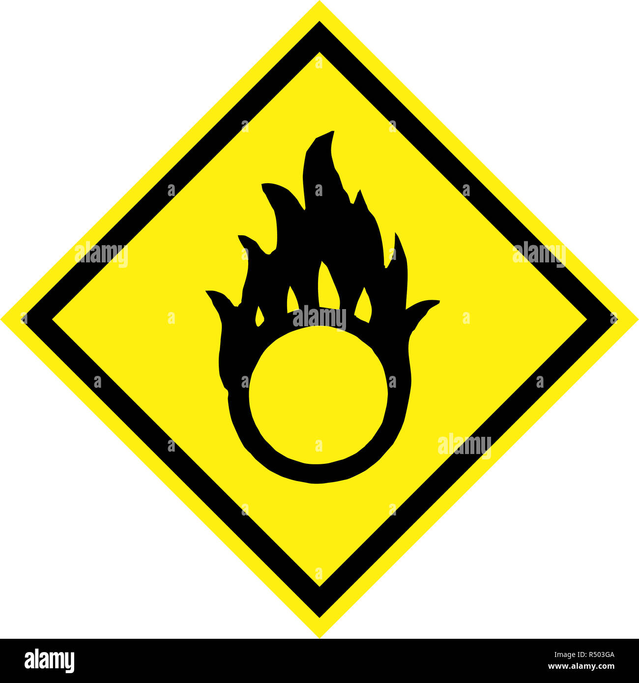 Yellow hazard sign with oxidising substances symbol Stock Photo - Alamy