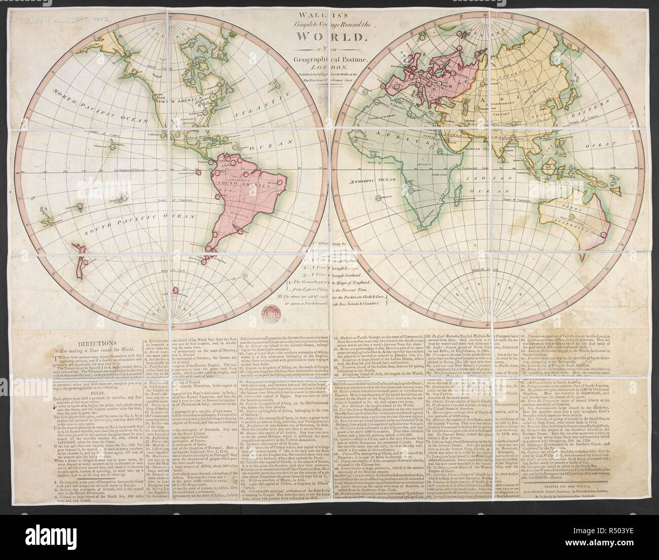 A hemispheric map of the world. The slip-case is dated 1802, and bears ...