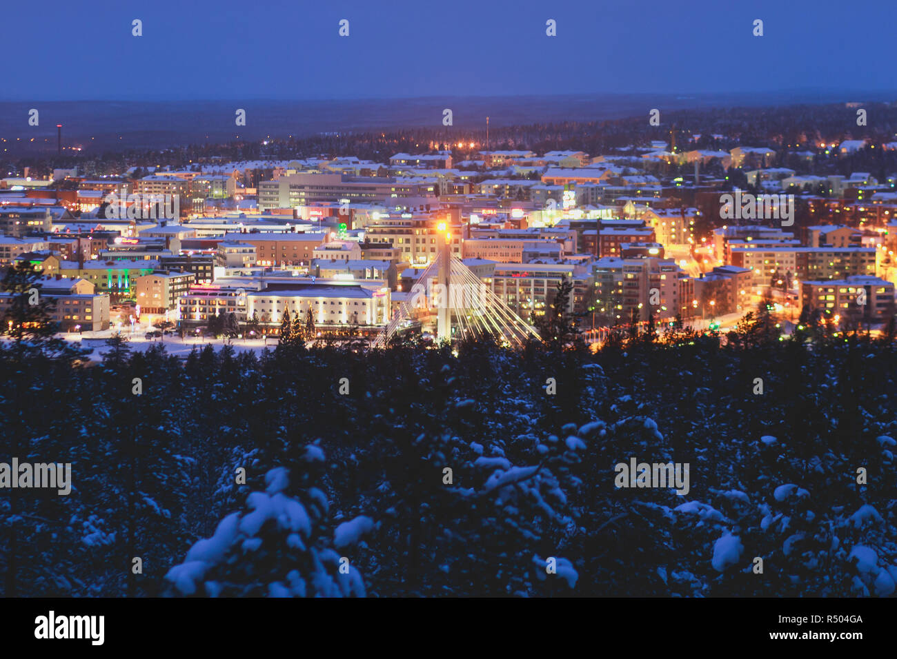 Night winter view of Rovaniemi city, Lapland, Finland Stock Photo - Alamy