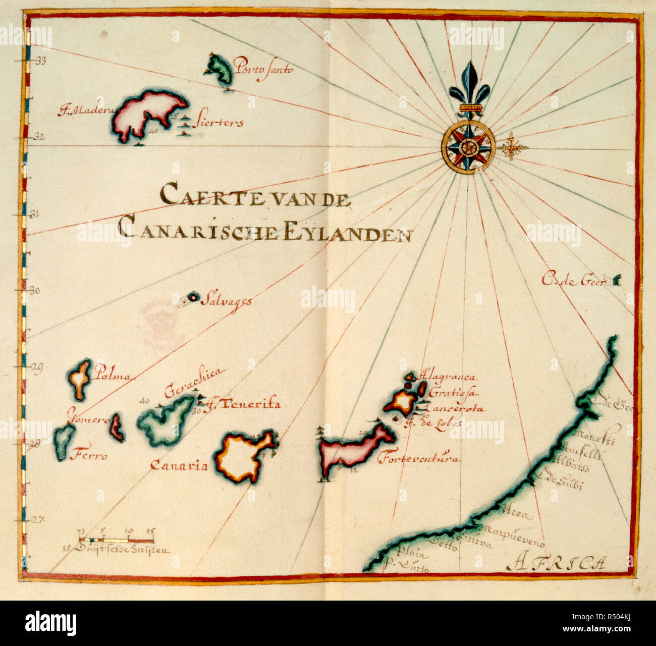 Map of the Canary Islands, DUTCH PORTOLANO, containing forty-nine ...