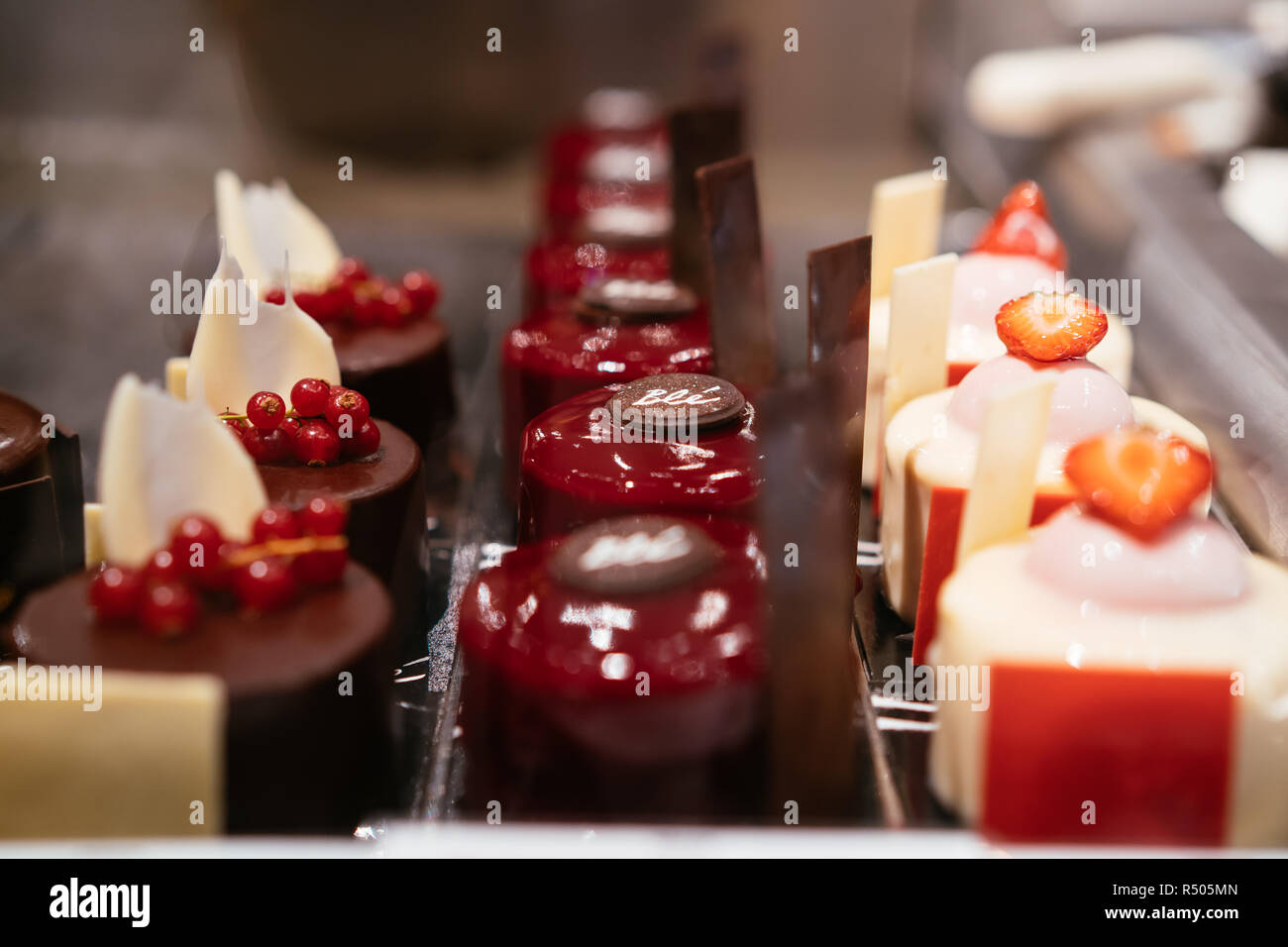 There are different types of desserts in the form of small cakes Stock ...