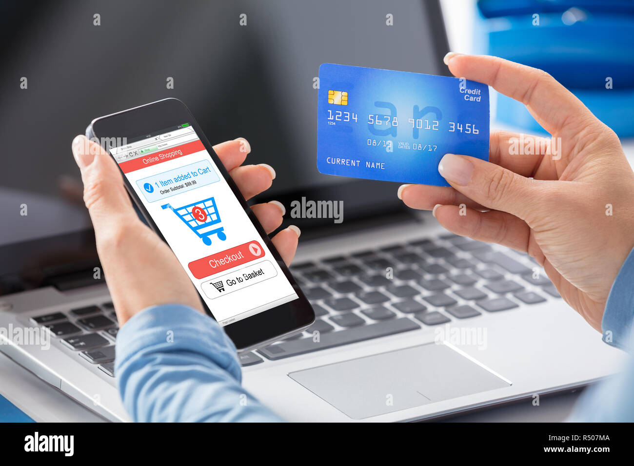 Woman Doing Online Shopping Using Credit Card Stock Photo - Alamy