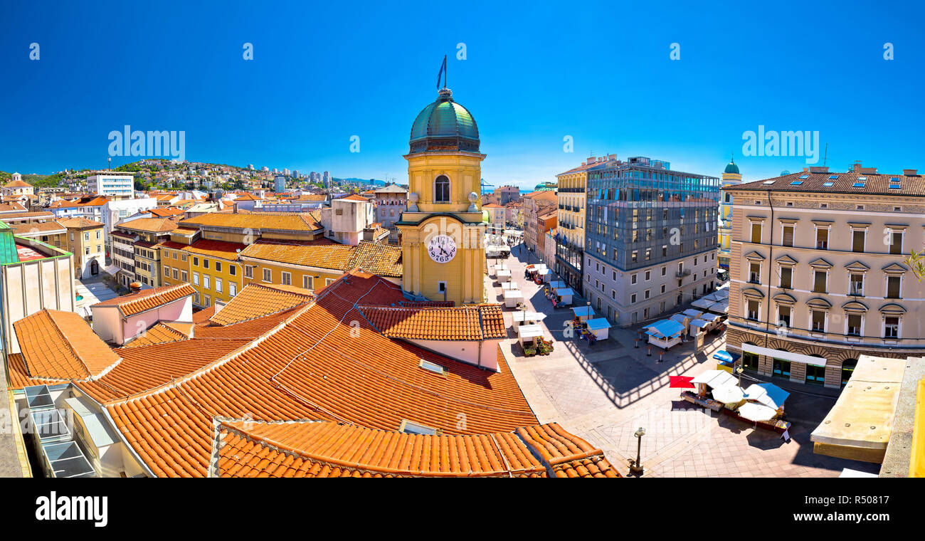 City of Rijeka clock tower and central square panorama Stock Photo - Alamy