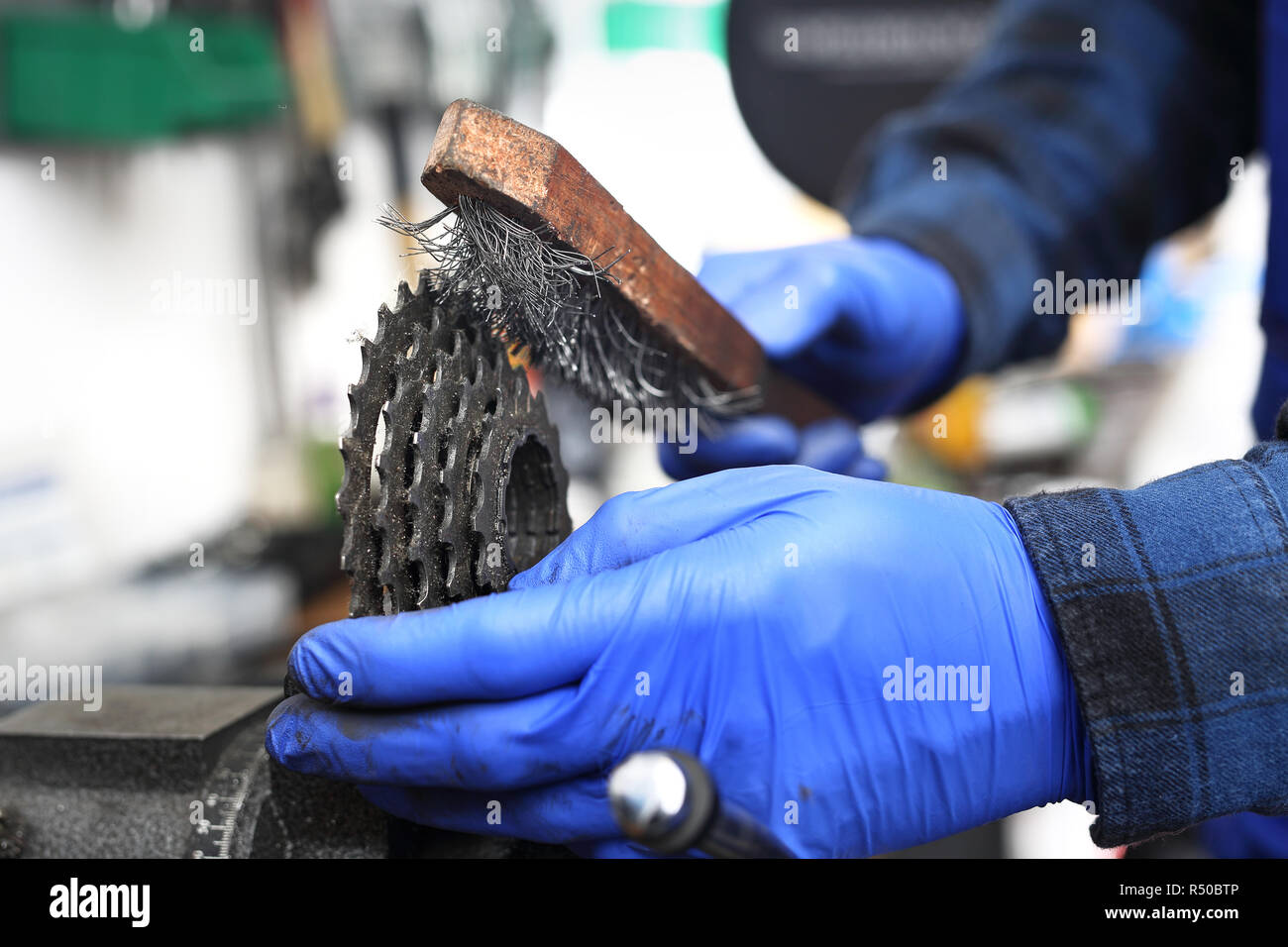 cleaning the bicycle chain transmission Stock Photo - Alamy