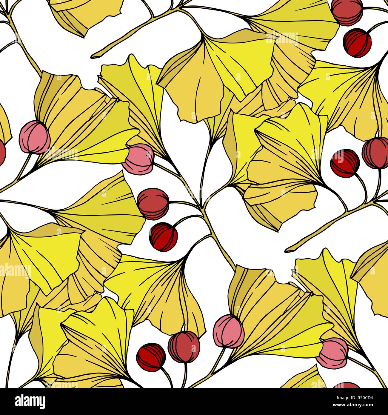 Vector. Yellow ginkgo leaf. Seamless background pattern. Fabric ...