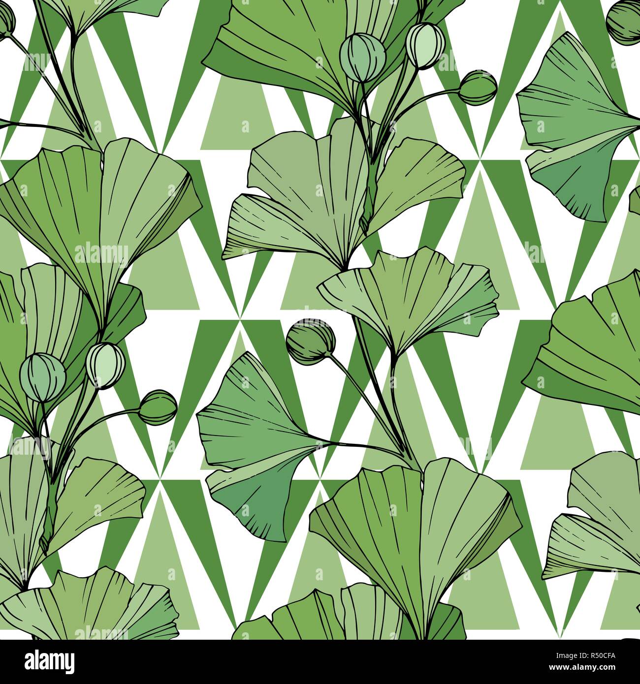 Vector. Green ginkgo leaf. Seamless background pattern. Fabric ...