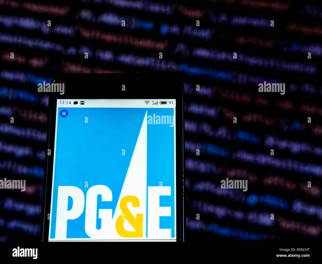 Pacific Gas and Electric Company logo seen displayed on smart phone ...