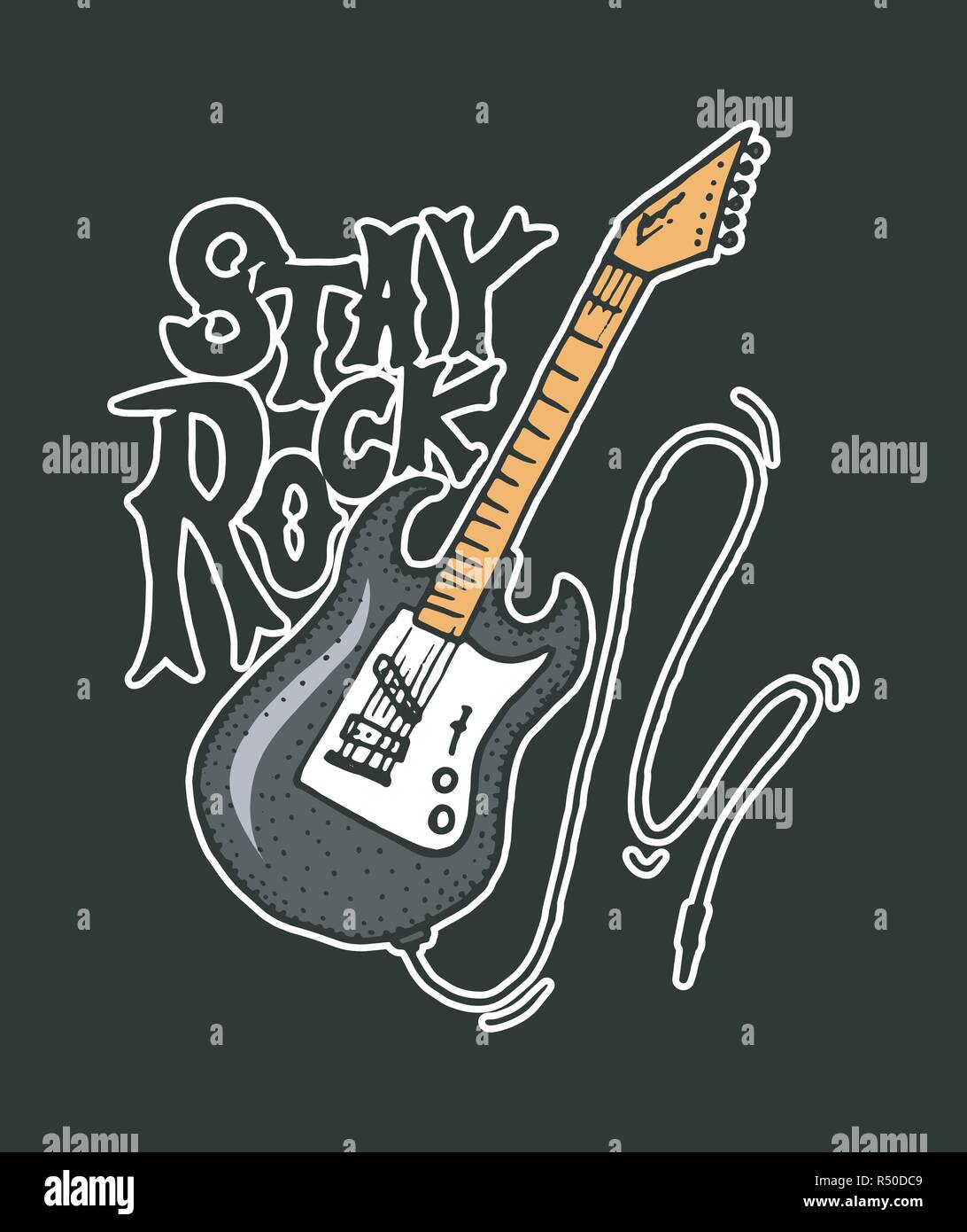 Rock and Roll music symbols with Guitar Wings Skull, Drums Plectrum ...