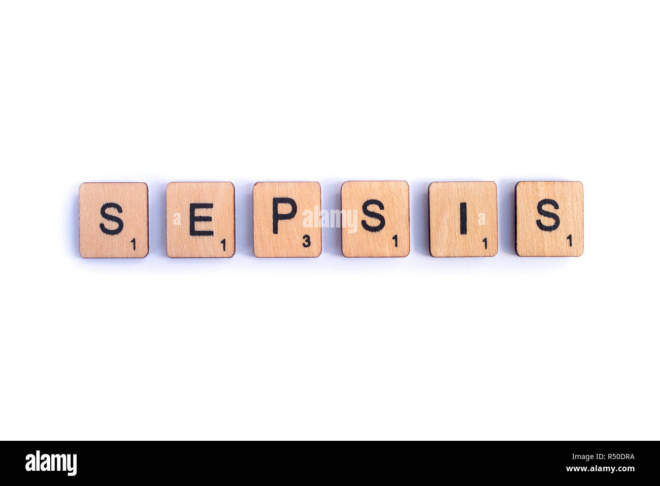 LONDON, UK - JULY 7TH 2018: The word SEPSIS spelt with wooden letter ...