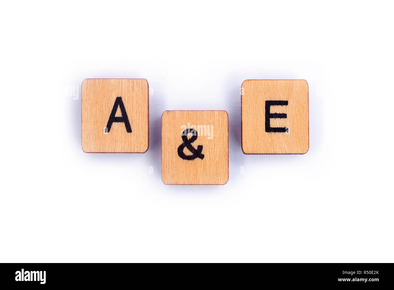 The abbreviation A&E - Accident & Emergency, spelt with wooden letter ...