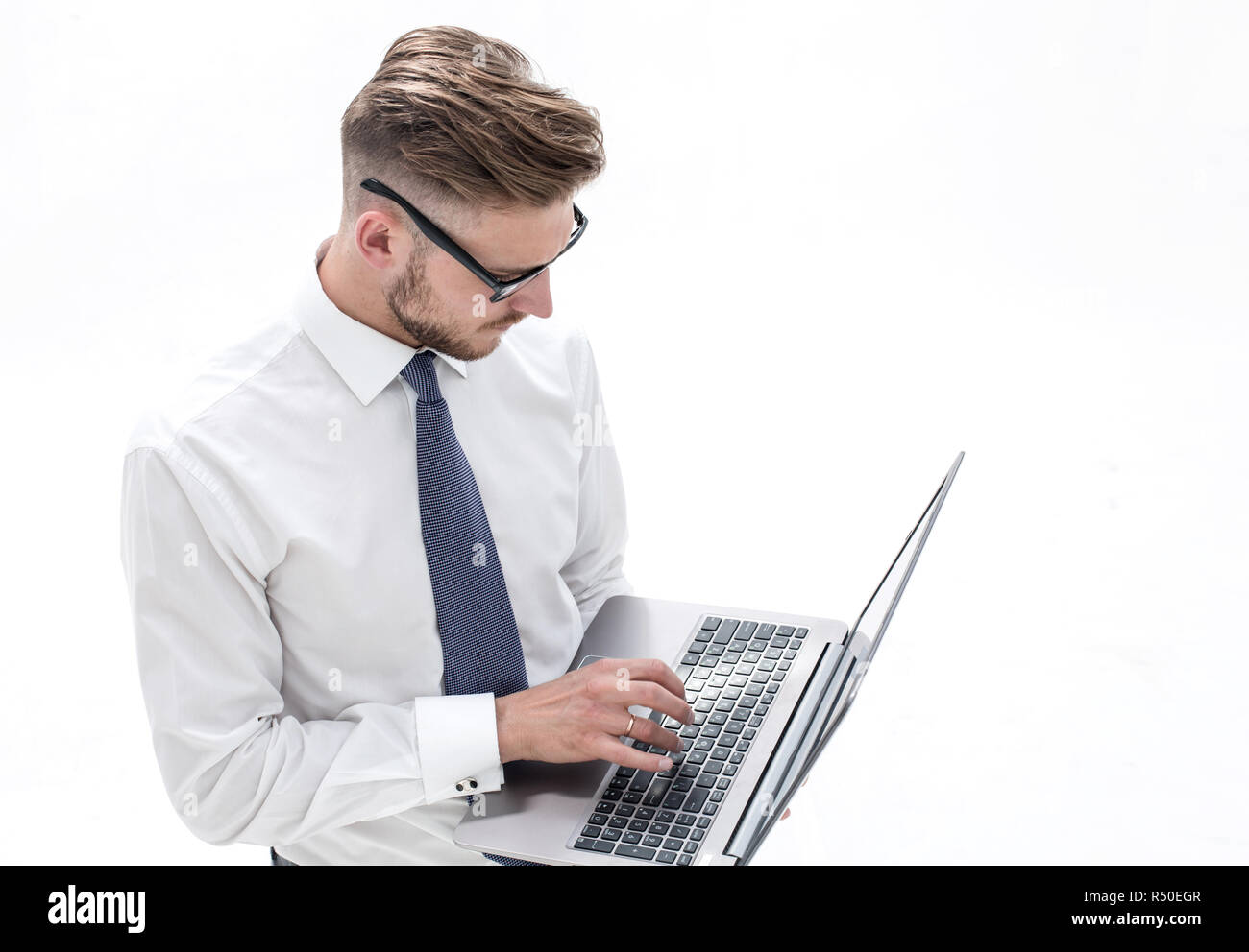 responsible businessman using laptop Stock Photo - Alamy