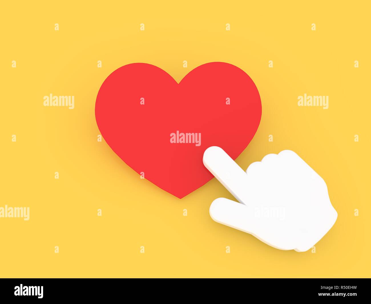 Cursor hand presses the red heart. 3d render illustration Stock Photo ...