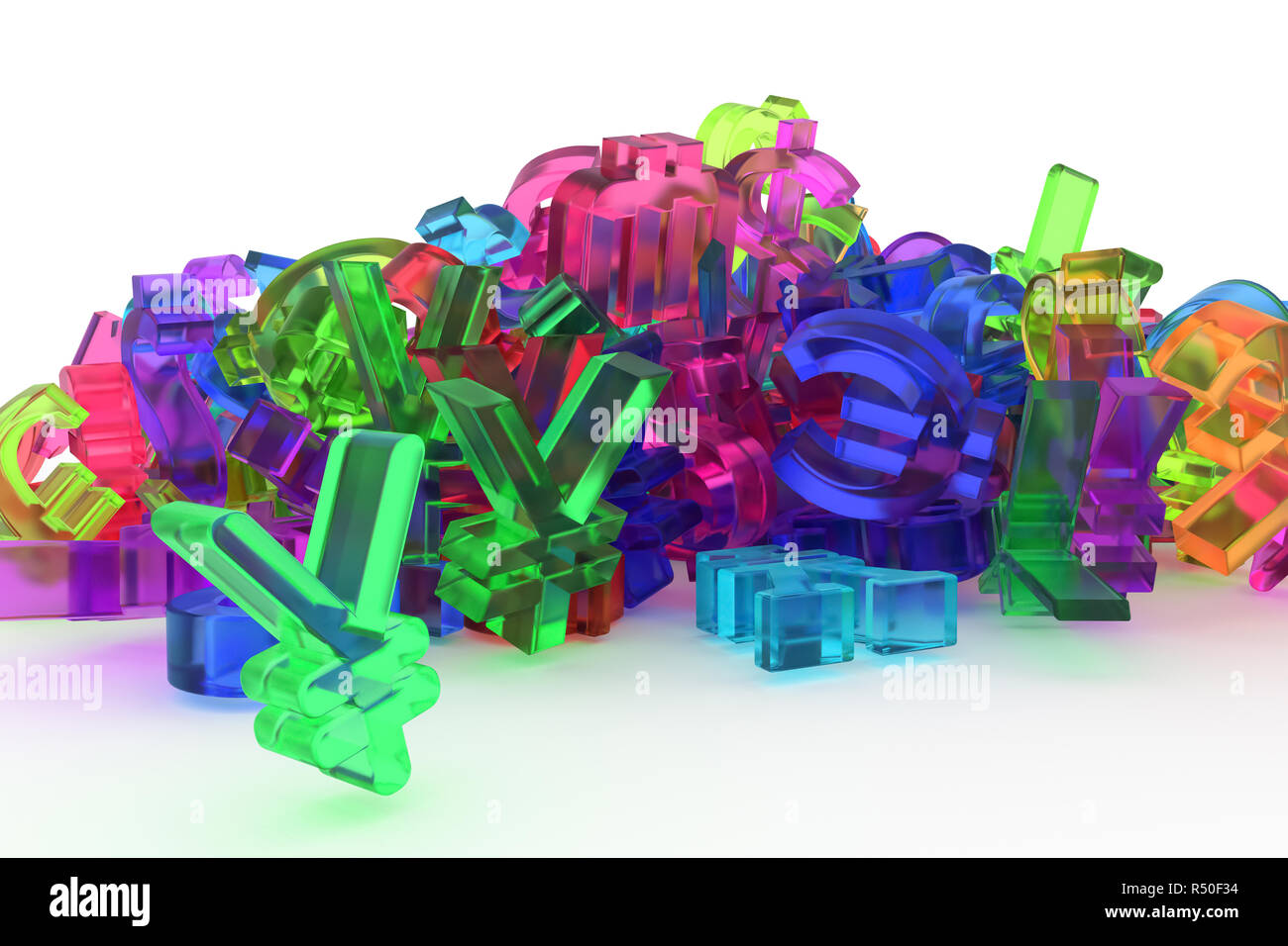 Colorful transparent plastic or glass 3D rendering. CGI typography ...