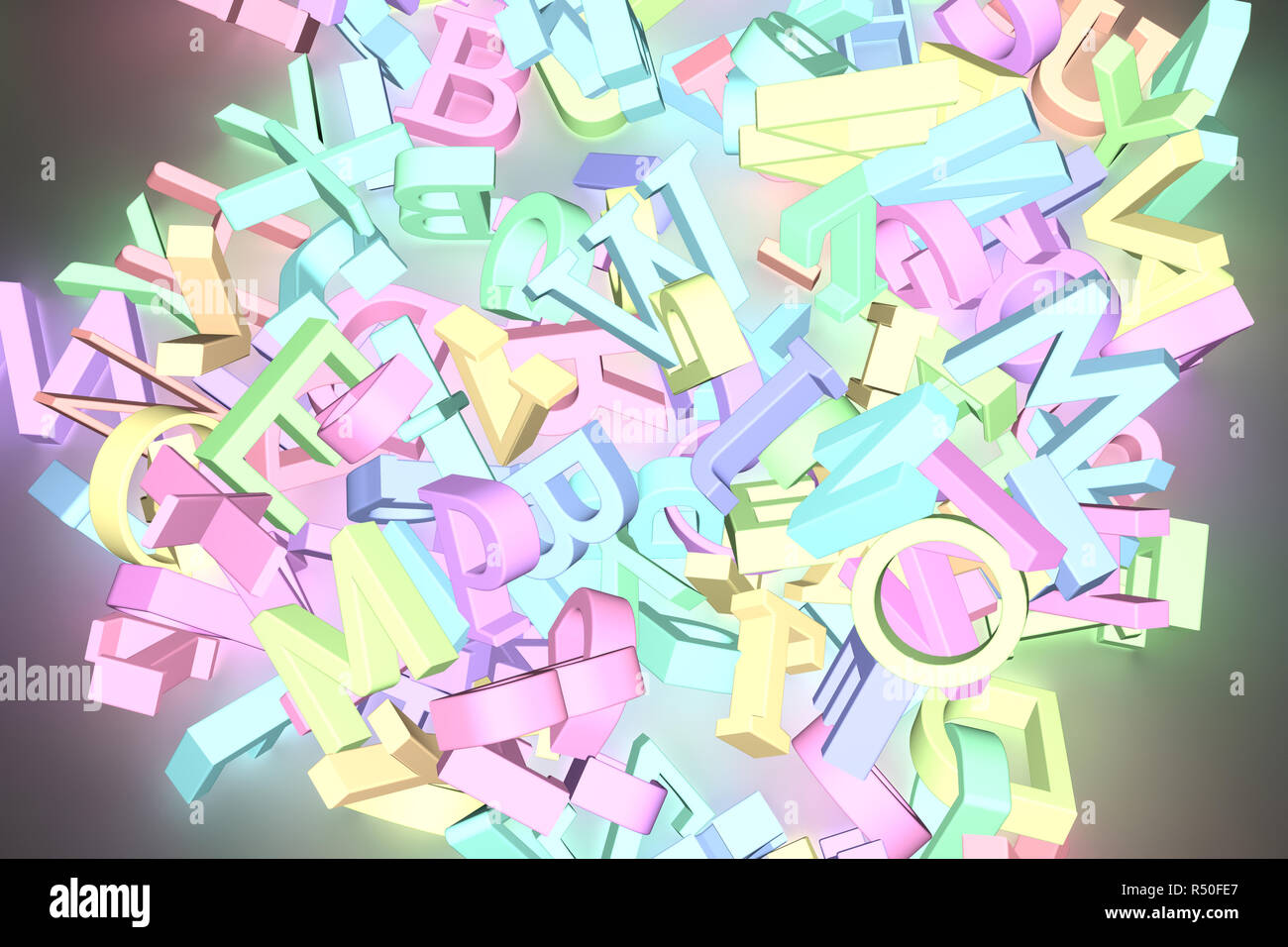 Grow neon 3D rendering. Letter of ABC, alphabetic character, CGI ...