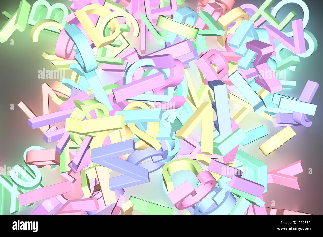 Grow neon 3D rendering. Abstract letter of ABC alphabetic character CGI ...