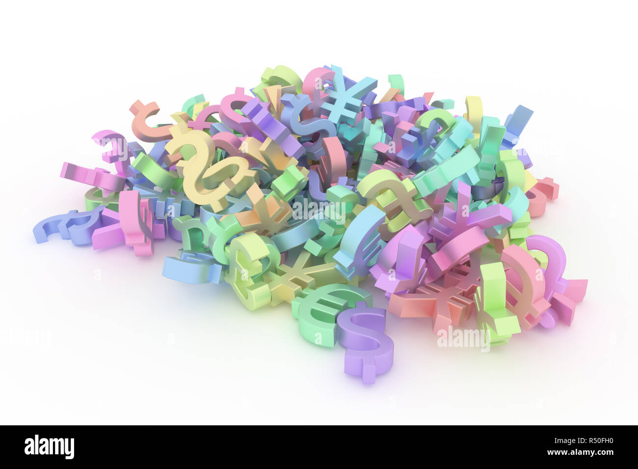 Bunch of currency sign represent money or profit, illustrations of CGI ...