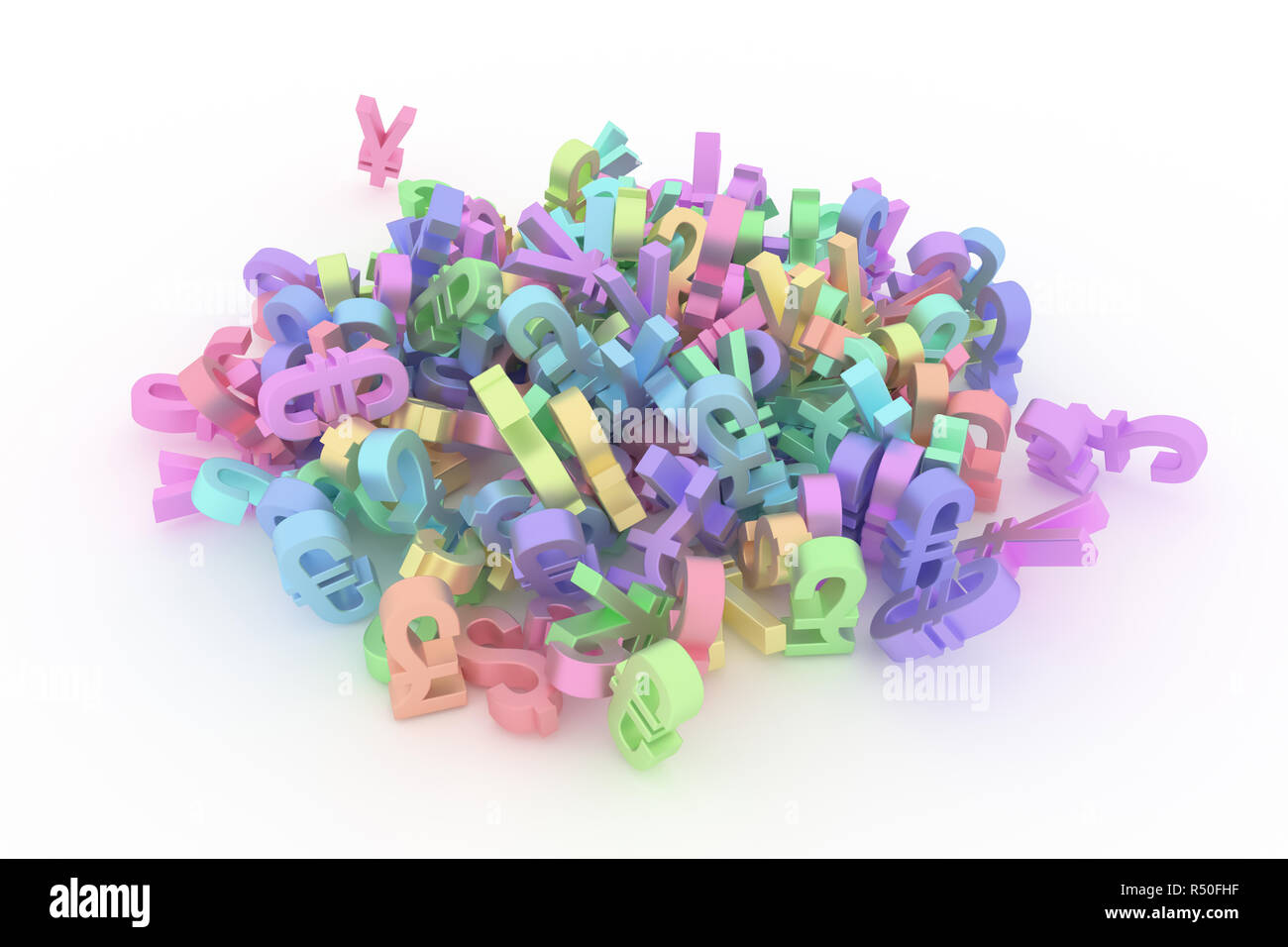 Bunch of currency sign represent money or profit, illustrations of CGI ...
