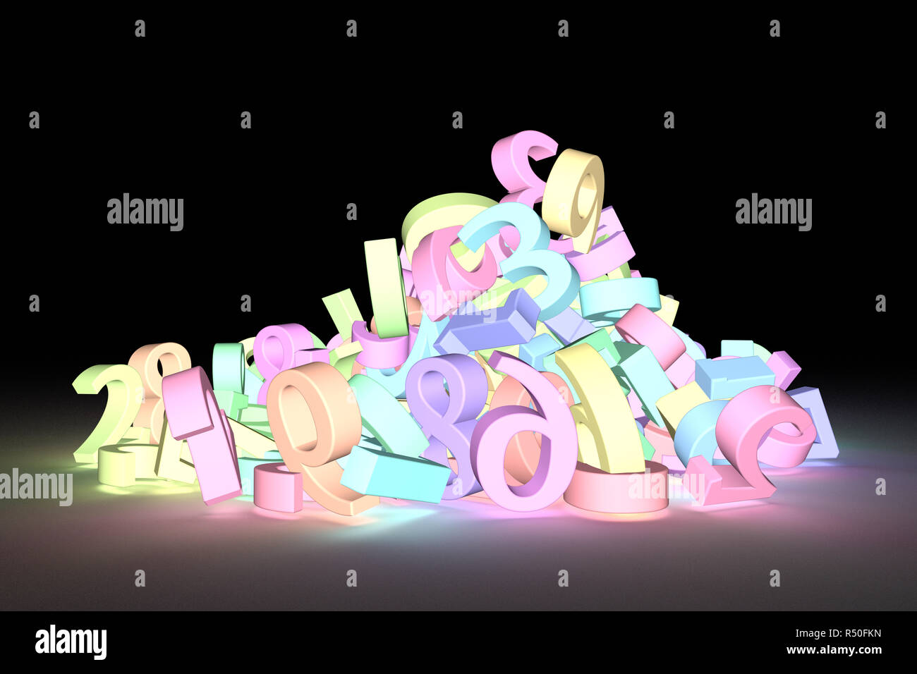 Colorful 3D rendering. 123 number, character, CGI typography. For web ...