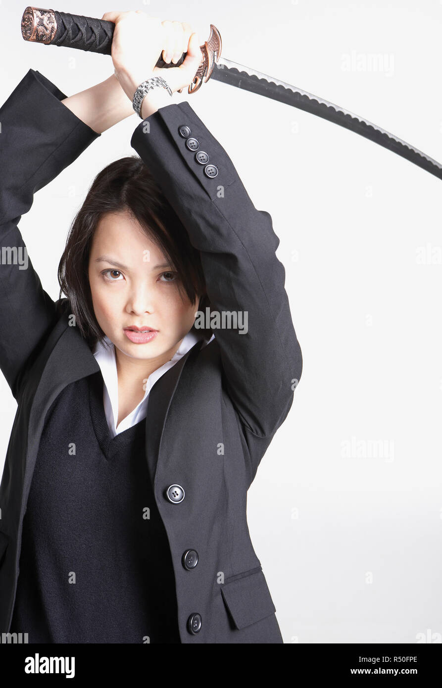 Portrait Young Woman Japanese Sword Stock Photos & Portrait Young Woman ...