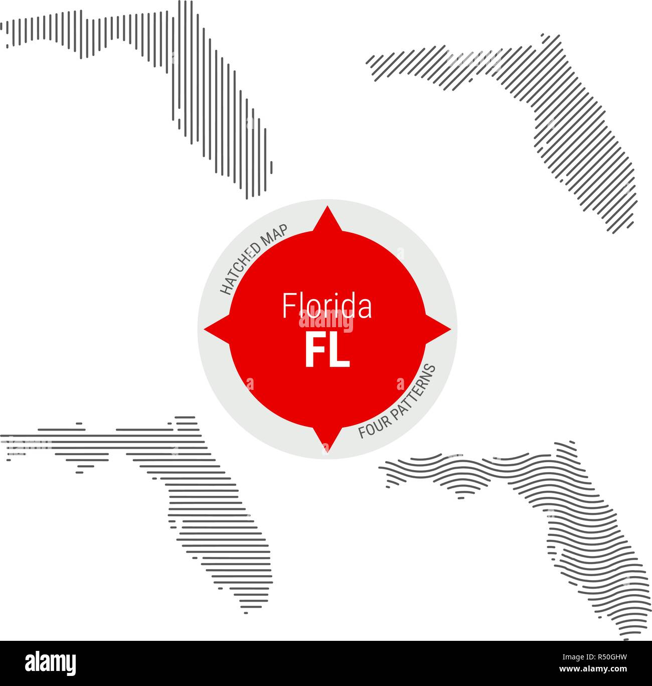 Hatched Pattern Vector Map of Florida. Stylized Simple Silhouette of ...