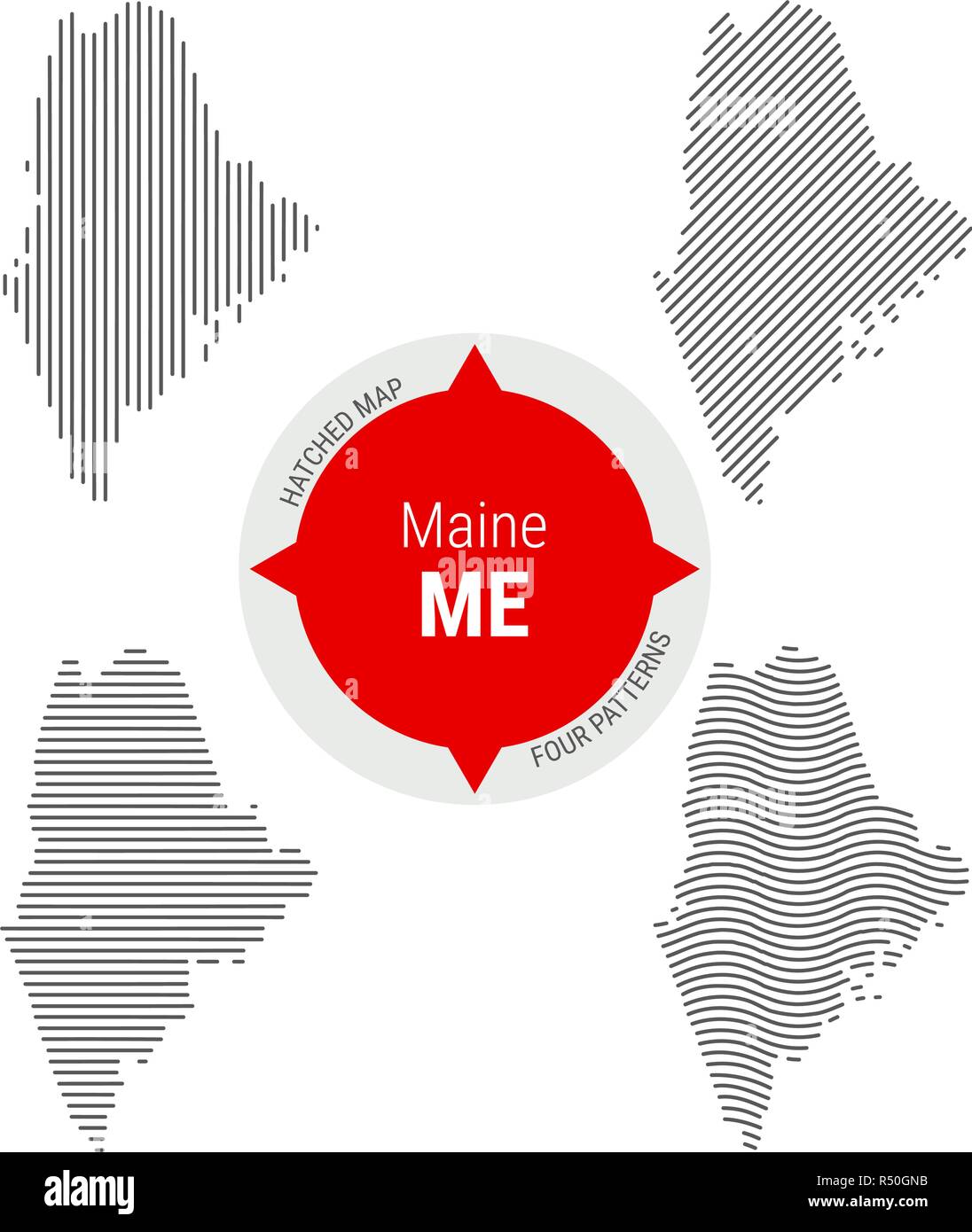 Hatched Pattern Vector Map of Maine. Stylized Simple Silhouette of ...