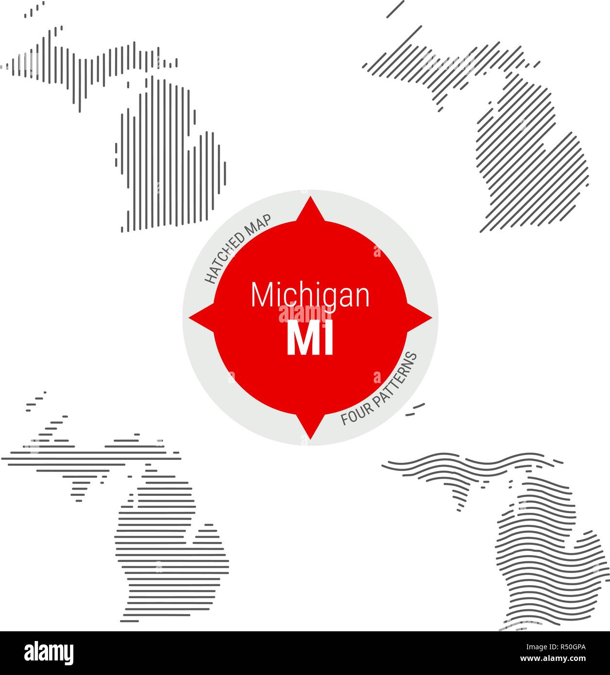 Hatched Pattern Vector Map of Michigan. Stylized Simple Silhouette of ...