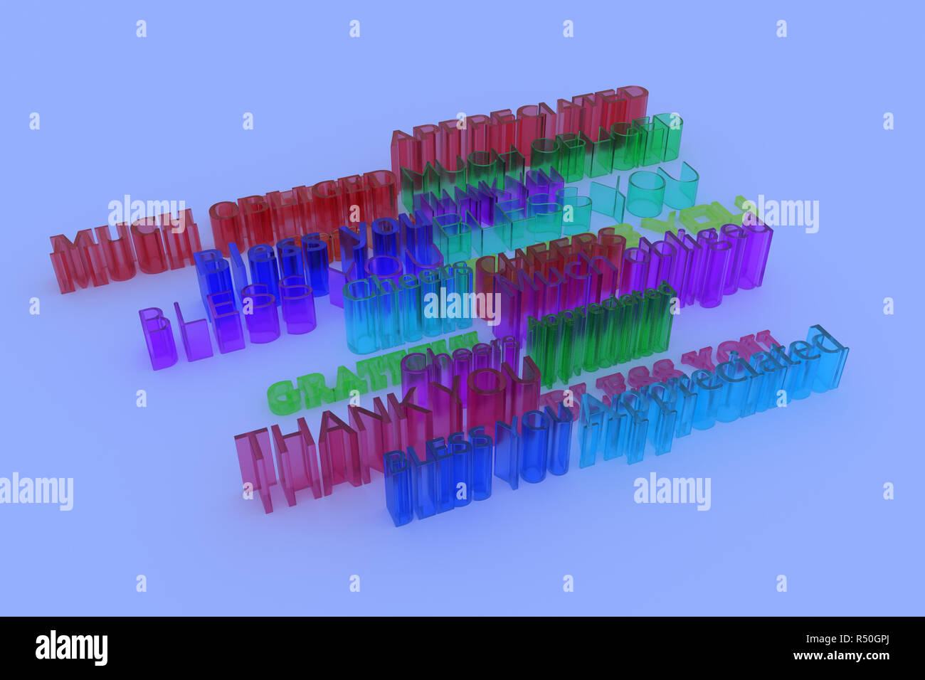 Colorful transparent plastic or glass 3D rendering. Character thank you ...