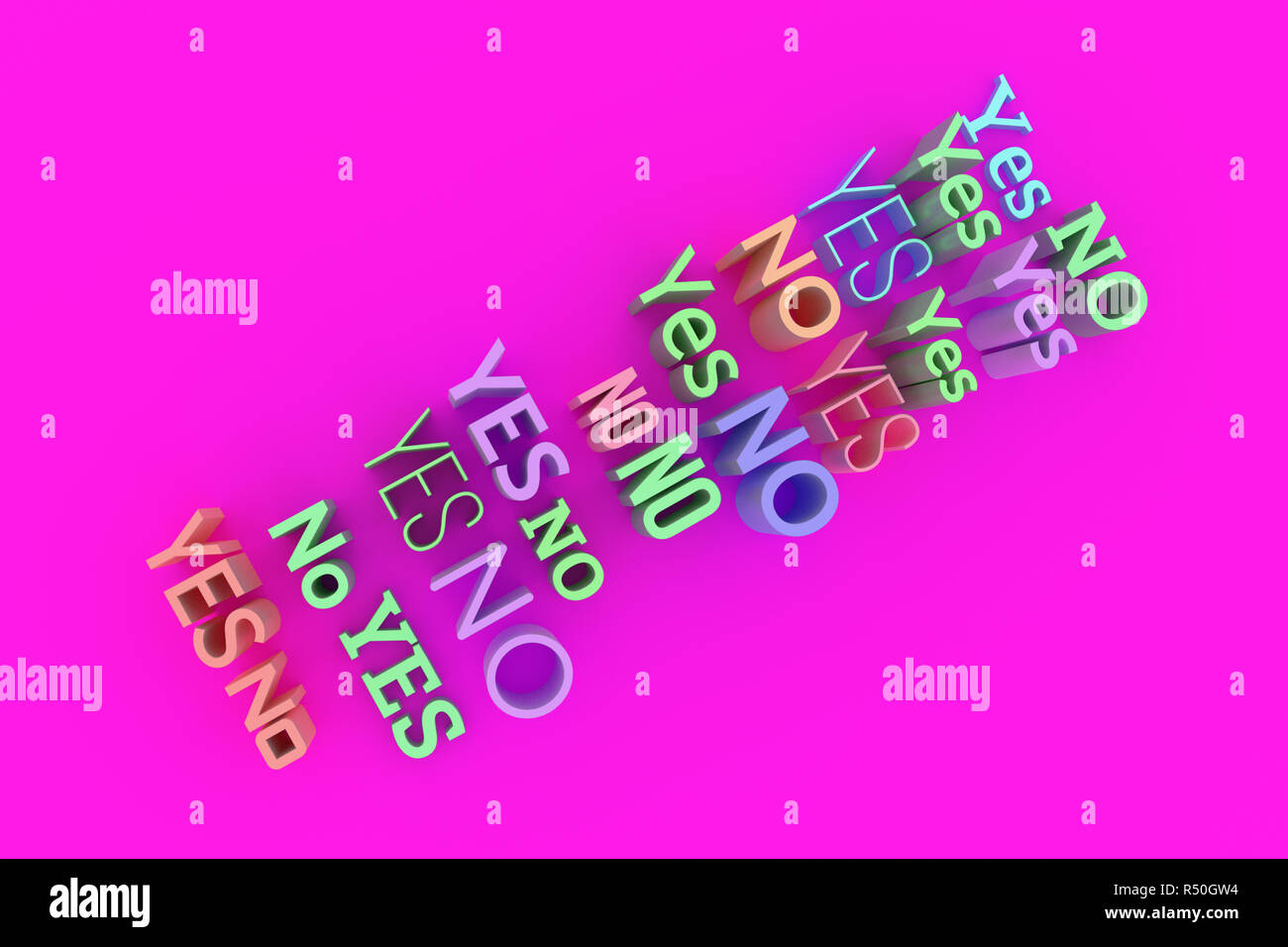 Colorful 3D rendering. Abstract yes or no character CGI typography. for ...