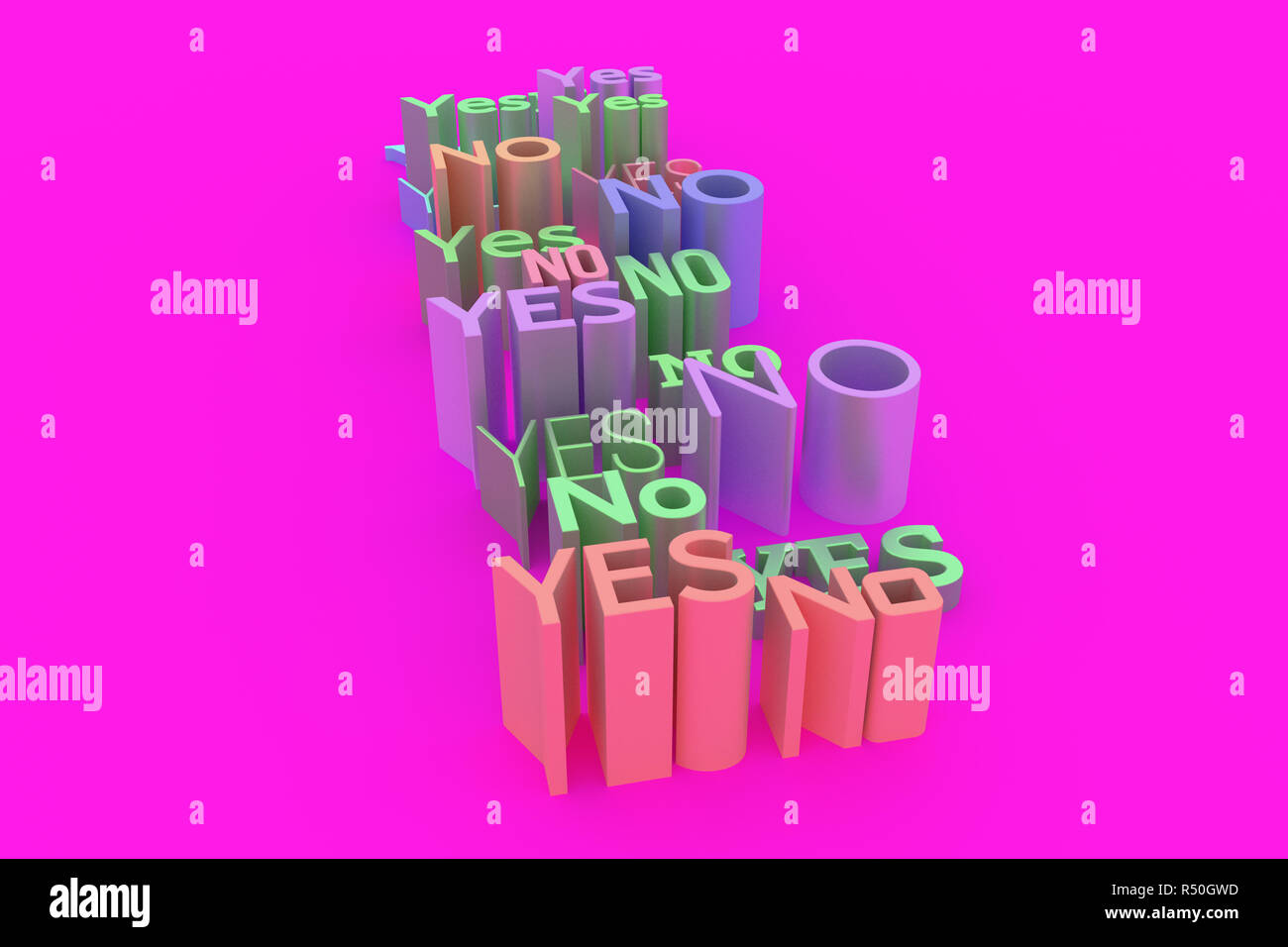 Colorful 3D rendering. Abstract yes or no character CGI typography. for ...